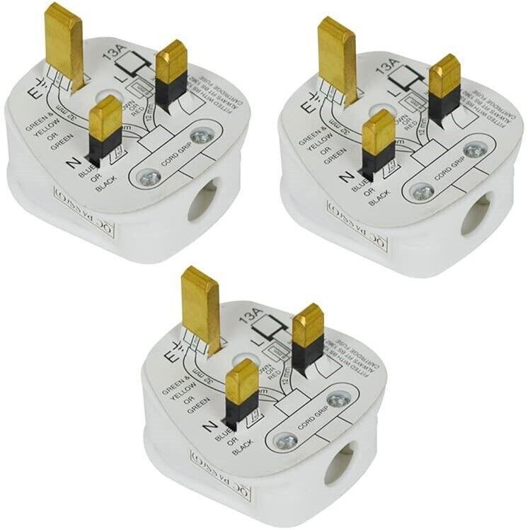 Plug Domestic UK 3 Pin Fused 3 White Mains Plug 13A For 3P Sockets BS1 ...